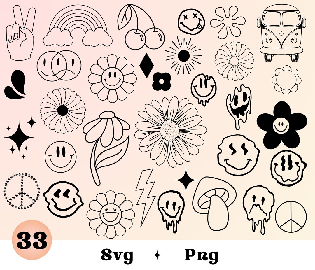 Groovy Svg Png Elements Cut Files Funky Y2k Design Flowers Hippie ...