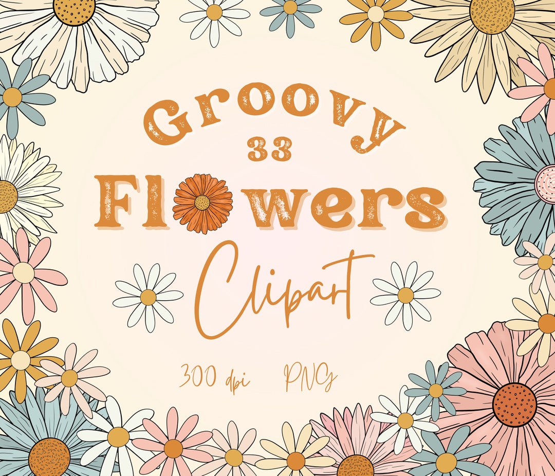 Groovy Flowers Clipart Set Pastell Pink Elemente, Hippie Flowers 33 Png ...