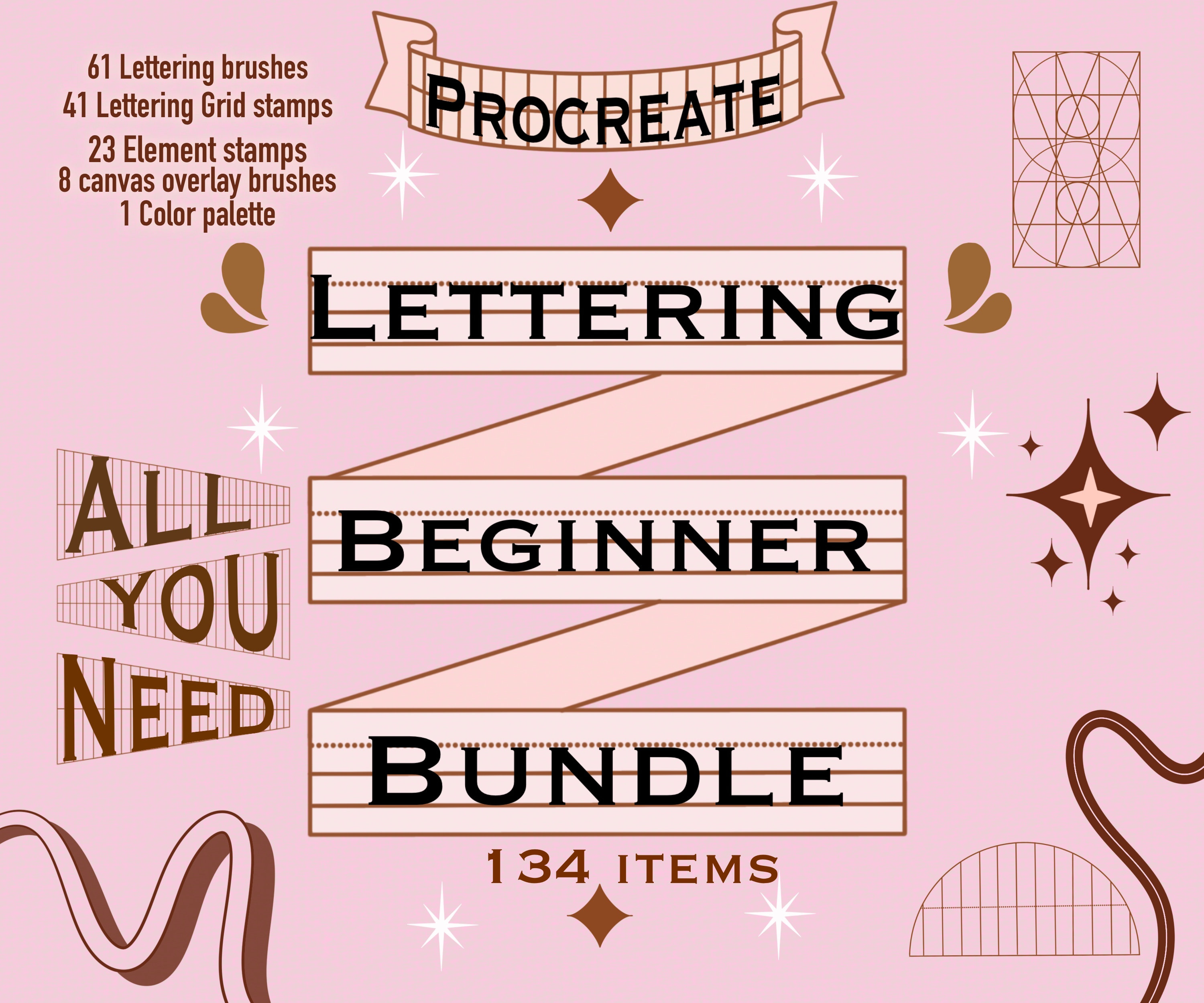 Lettering Bundle Beginner Procreate Grid Stamps Composition Lettering ...