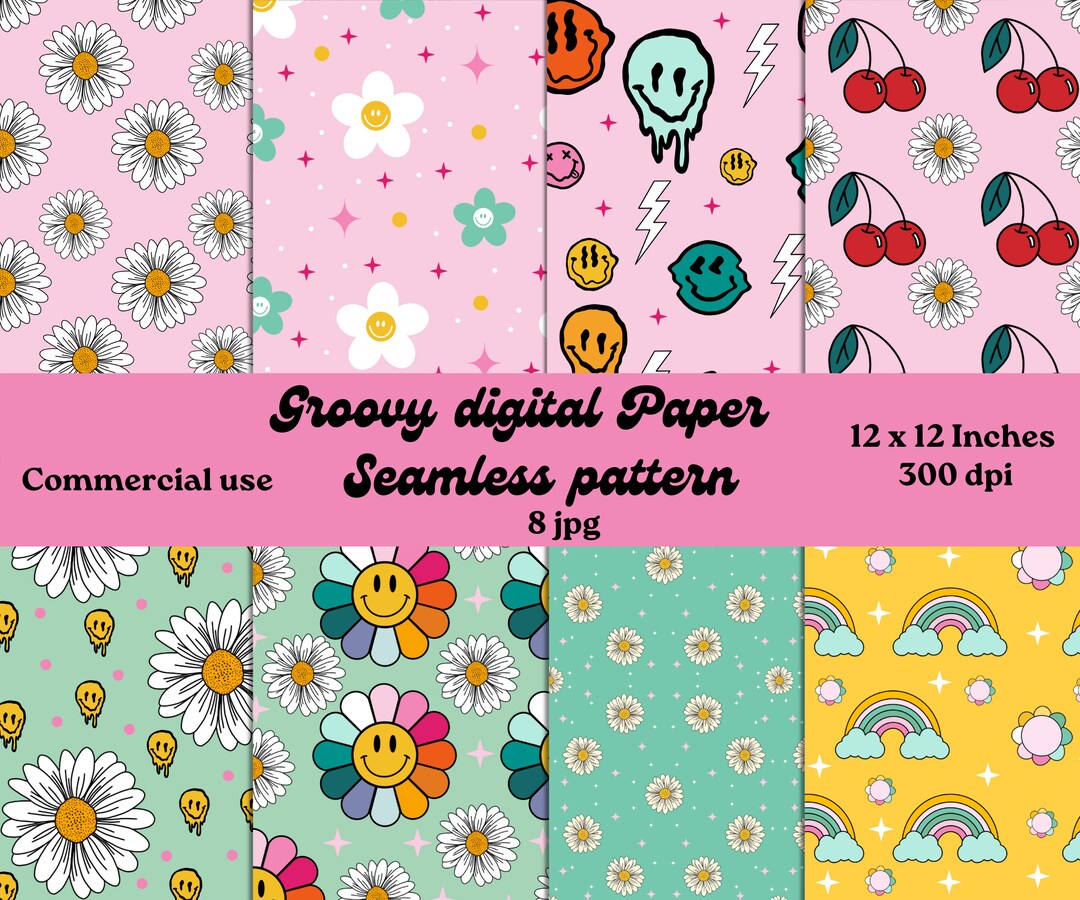 Groovy Digital Paper, Seamless Pattern Commercial Use Funky ...
