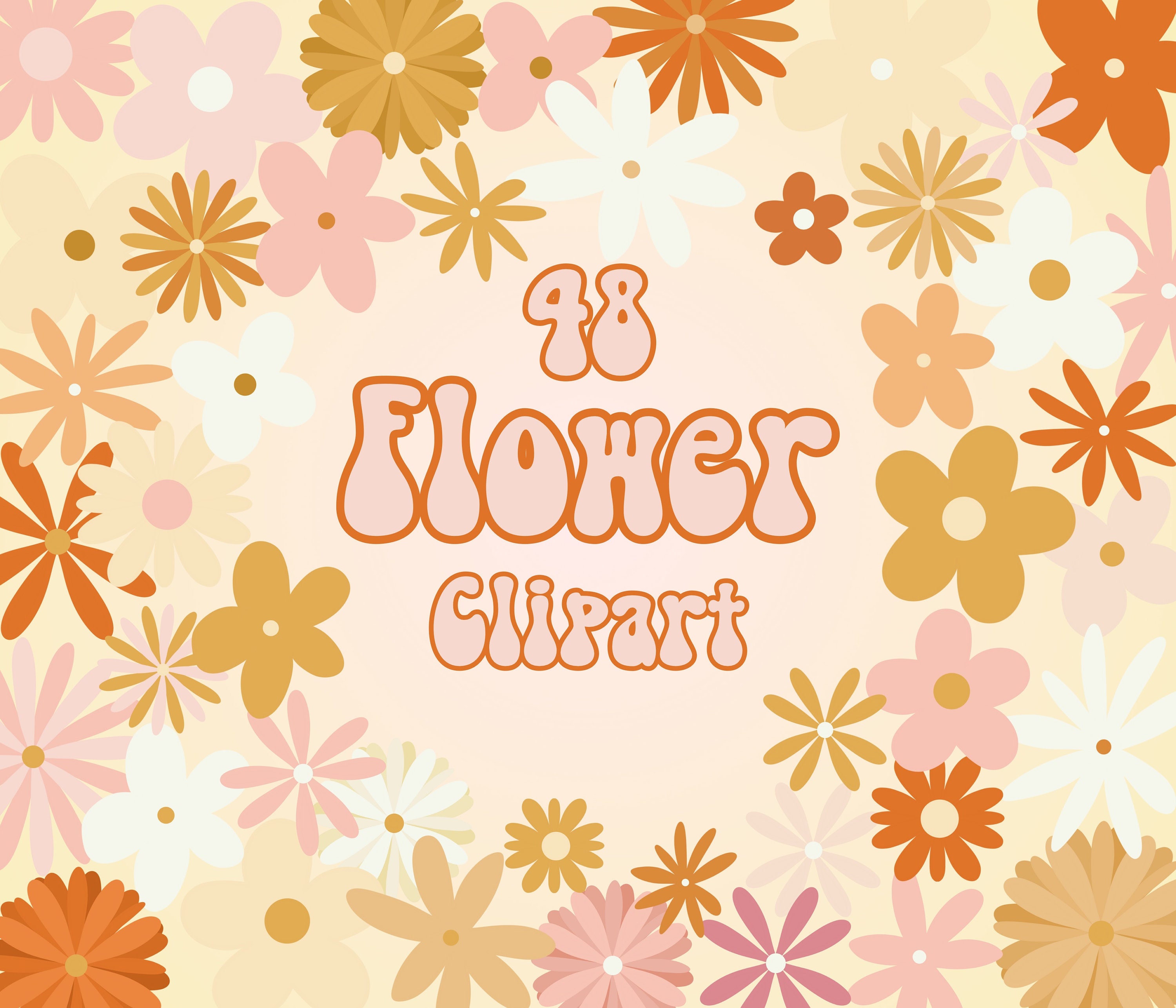 Groovy Flowers Clipart Set Daisy Pastell Pink Funky Elemente, Hippie ...