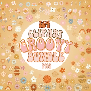 Groovy Flowers Clipart Bundle 164 Png Elements Pastell Pink Funky ...