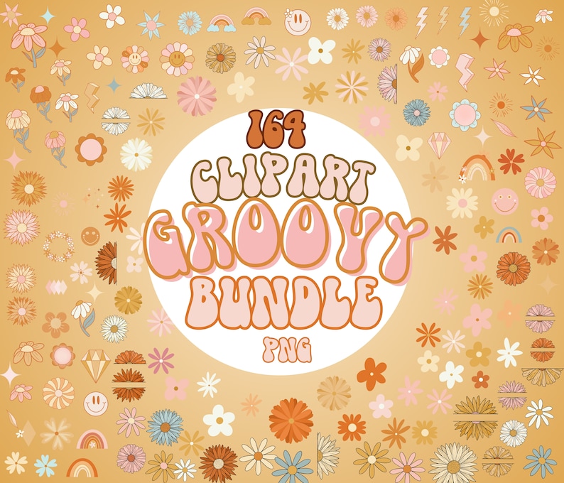 Groovy Flowers Clipart Bundle 164 Png Elements Pastell Pink Funky ...