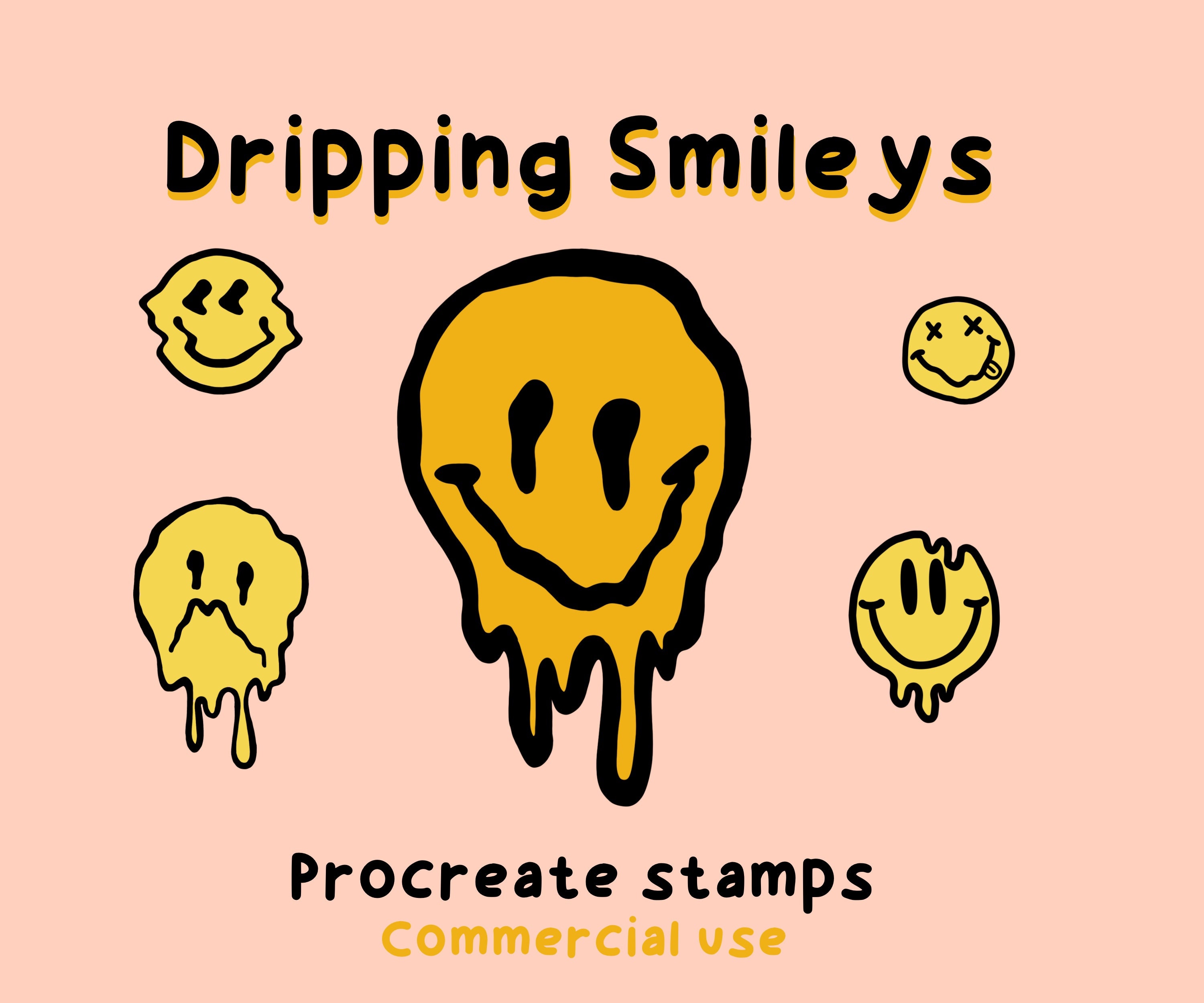 Dripping Smileys Procreate Stamps 10 Different Dripping Faces ...