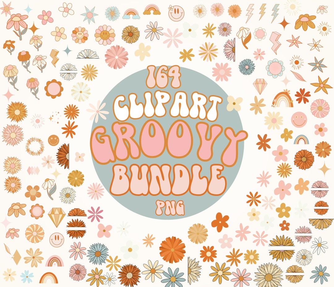 Groovy Clipart Bundle 164 Png Elements Flowers Pastell Pink Funky ...