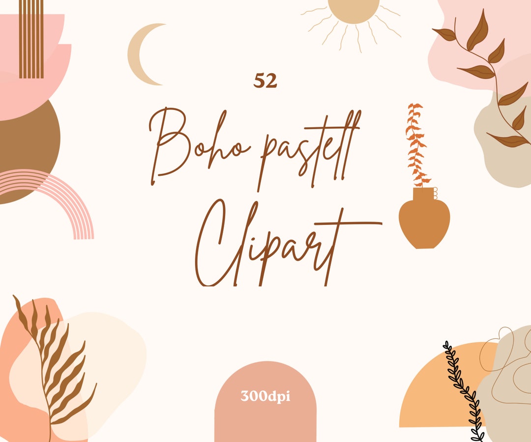 Boho Clipart Pastell Nude Png 52 Elements Cute Designs Bohemien - Etsy