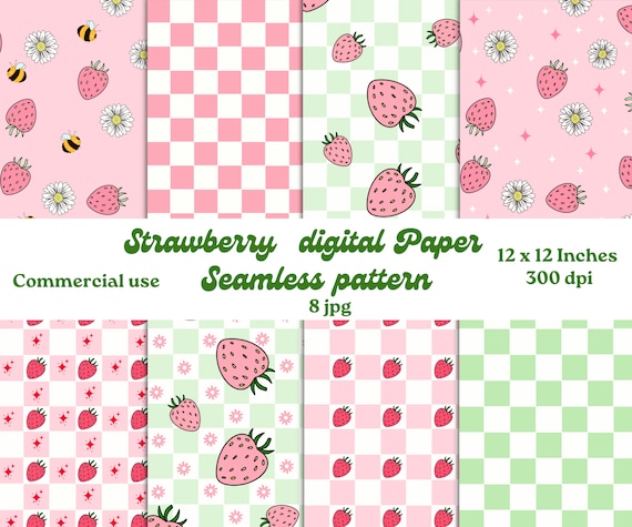 Strawberry Daisy Digital Paper Seamless Pattern Commercial | Etsy