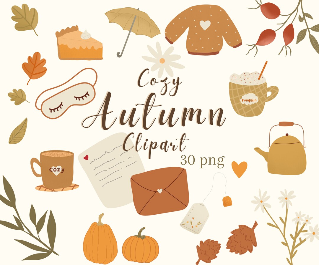 Cute Autumn Clipart Fall Png Elements 300dpi 30 Clip Art Pumpkin Pie ...