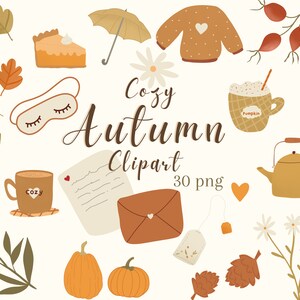 Cute Autumn Clipart Fall Png Elements 300dpi 30 Clip Art Pumpkin Pie ...