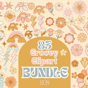 Groovy Flowers Clipart Bundle Pastell Pink Funky Elemente, Hippie ...