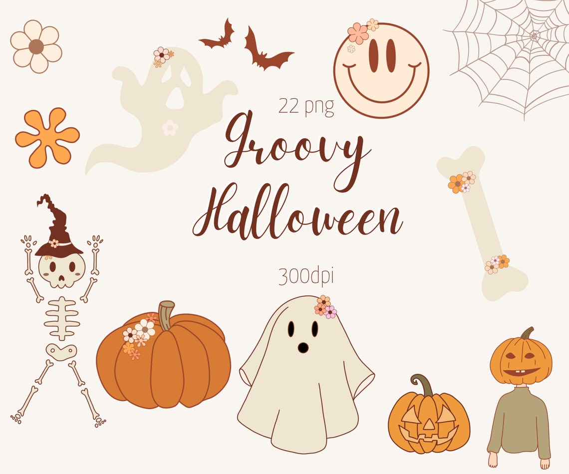 Groovy Halloween Clipart Png Elements 300dpi 22 Clip Art - Etsy