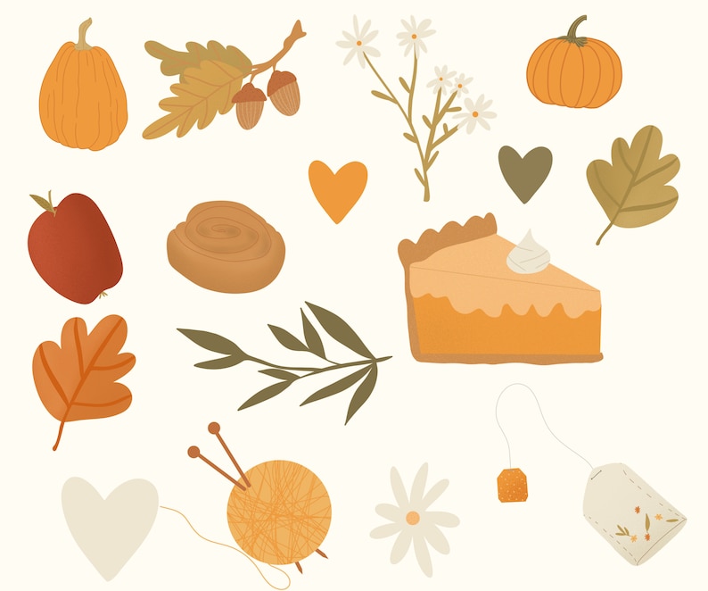 Cute Autumn Clipart Fall Png Elements 300dpi 30 Clip Art Pumpkin Pie ...