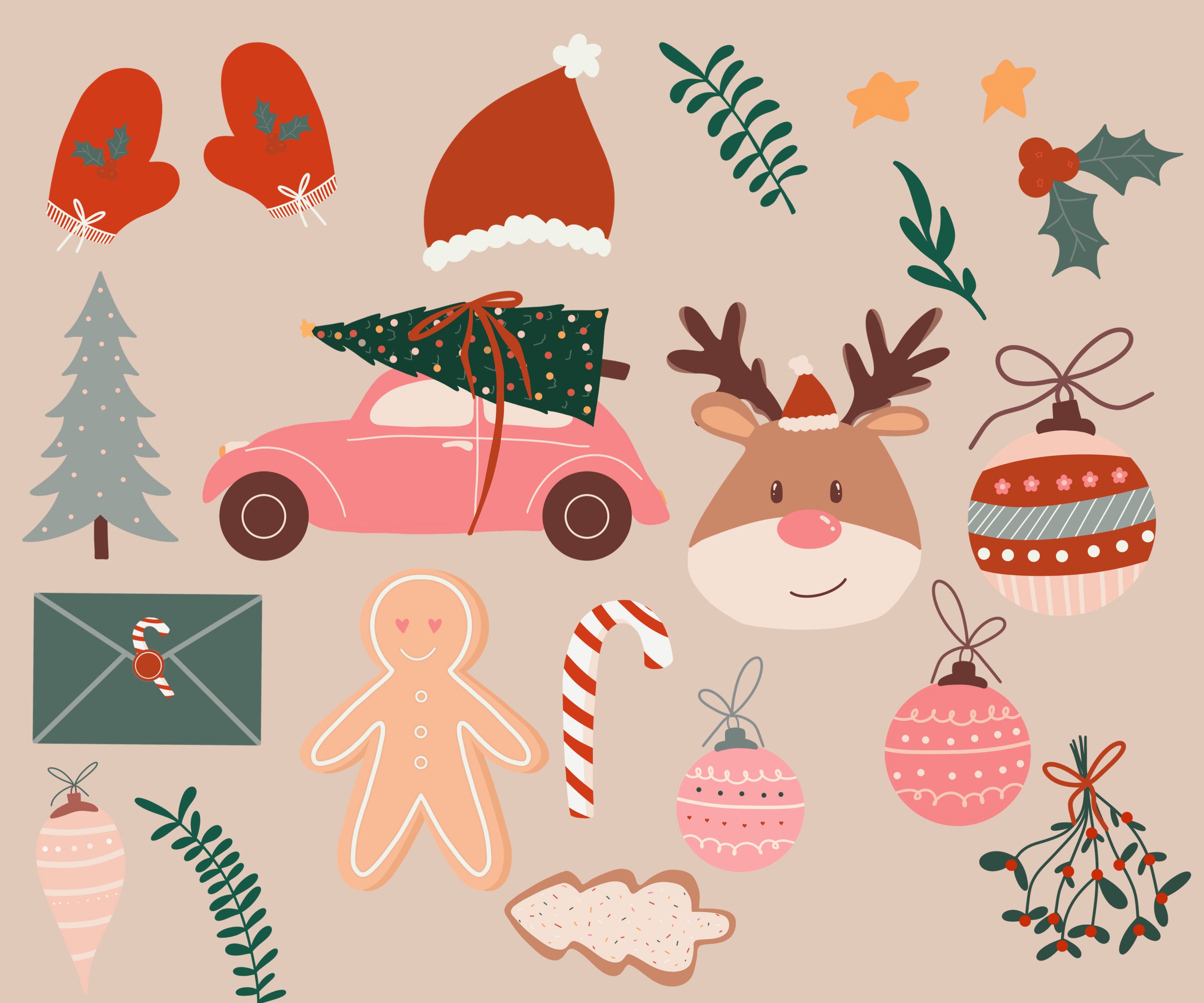 Christmas Clipart Cute Cozy Santa Tree Gifts Clipart Set 32 Png ...