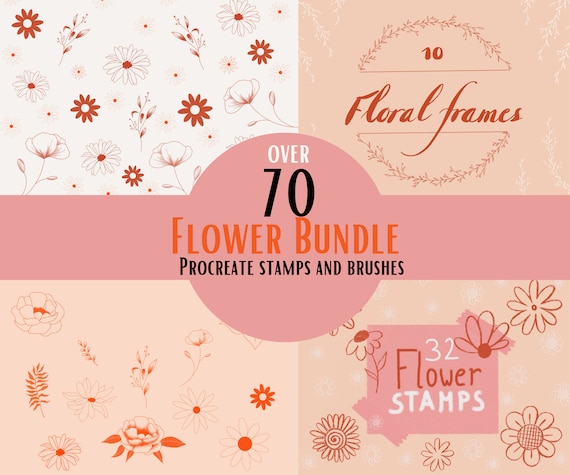 Procreate Stamps Bundle Flower Stamps and Brushes Bundle Over | Etsy