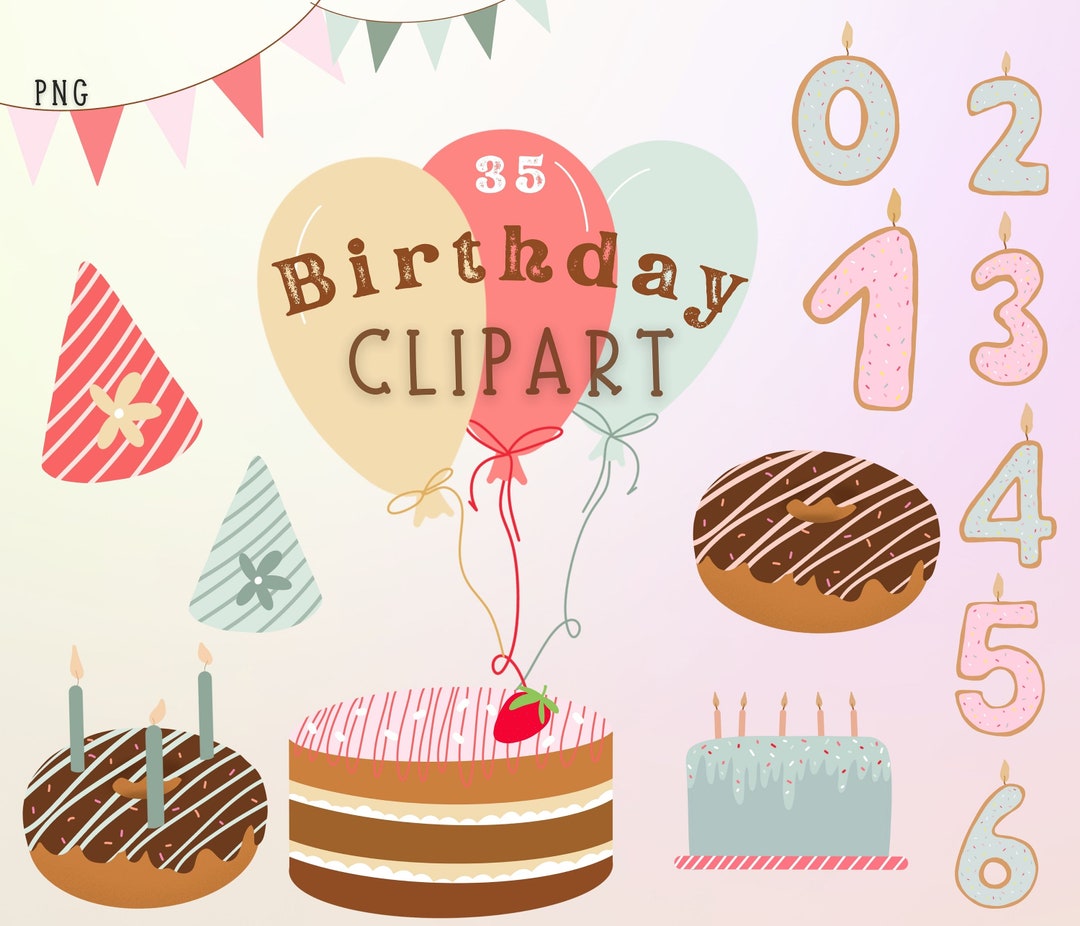 Birthday Clipart Kids Pastell Pink Blue Number Candles Birthday ...