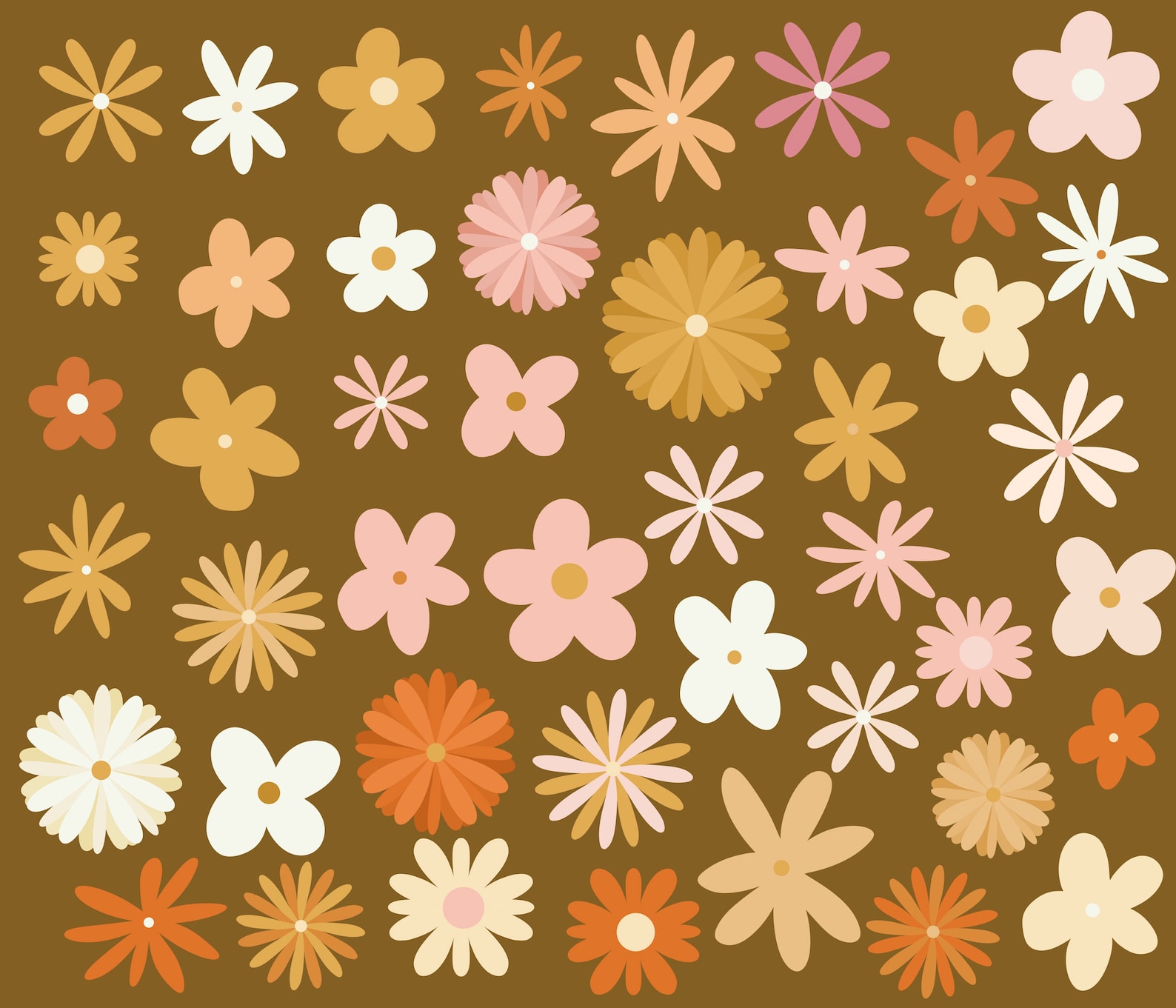 Groovy Flowers Clipart Bundle 164 Png Elements Pastell Pink Funky ...