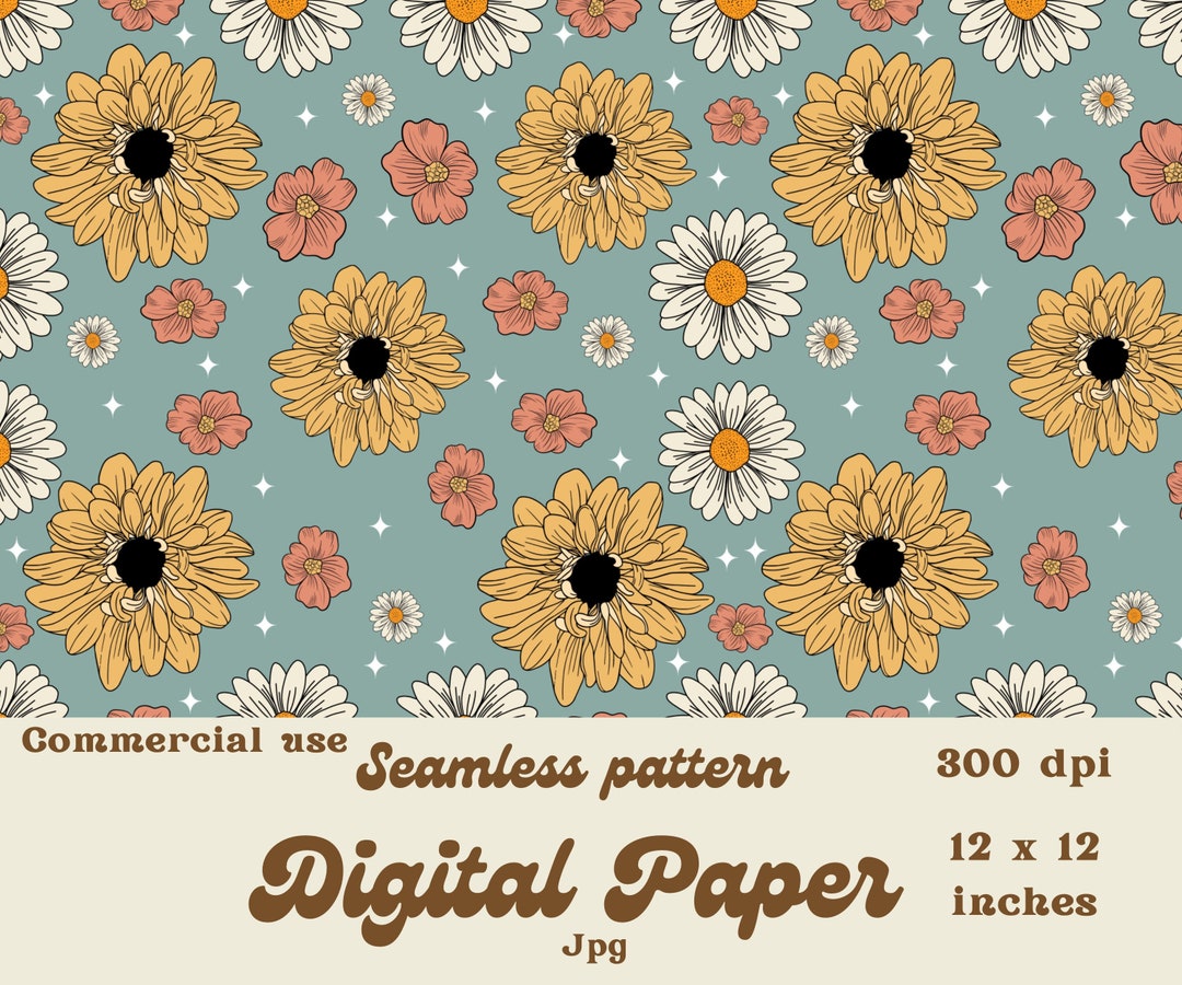 Retro Flower Digital Paper Commercial Use Craft Paper Scrapbooking ...