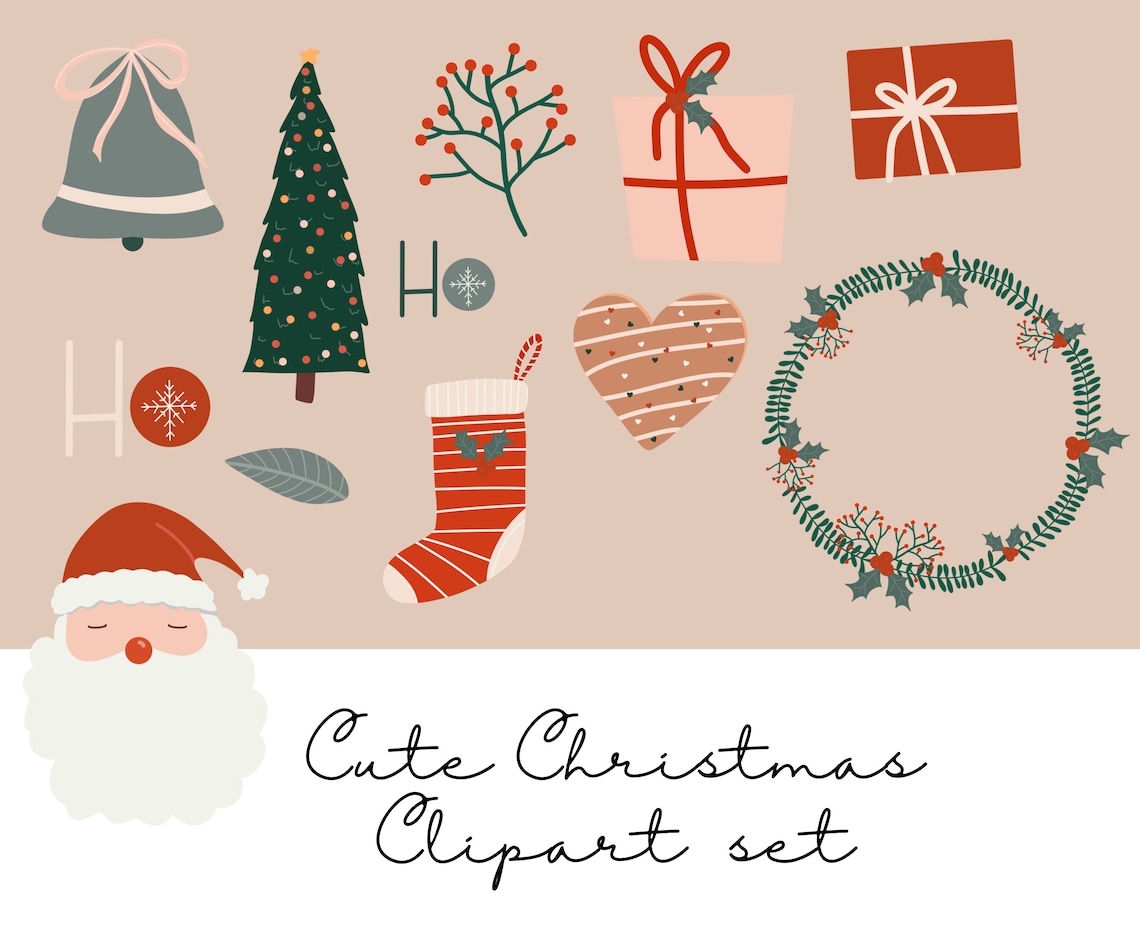 Christmas Clipart Cute Cozy Santa Tree Gifts Clipart Set 32 - Etsy
