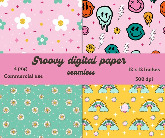 Groovy Digital Paper Seamless Pattern Commercial Use Funky - Etsy