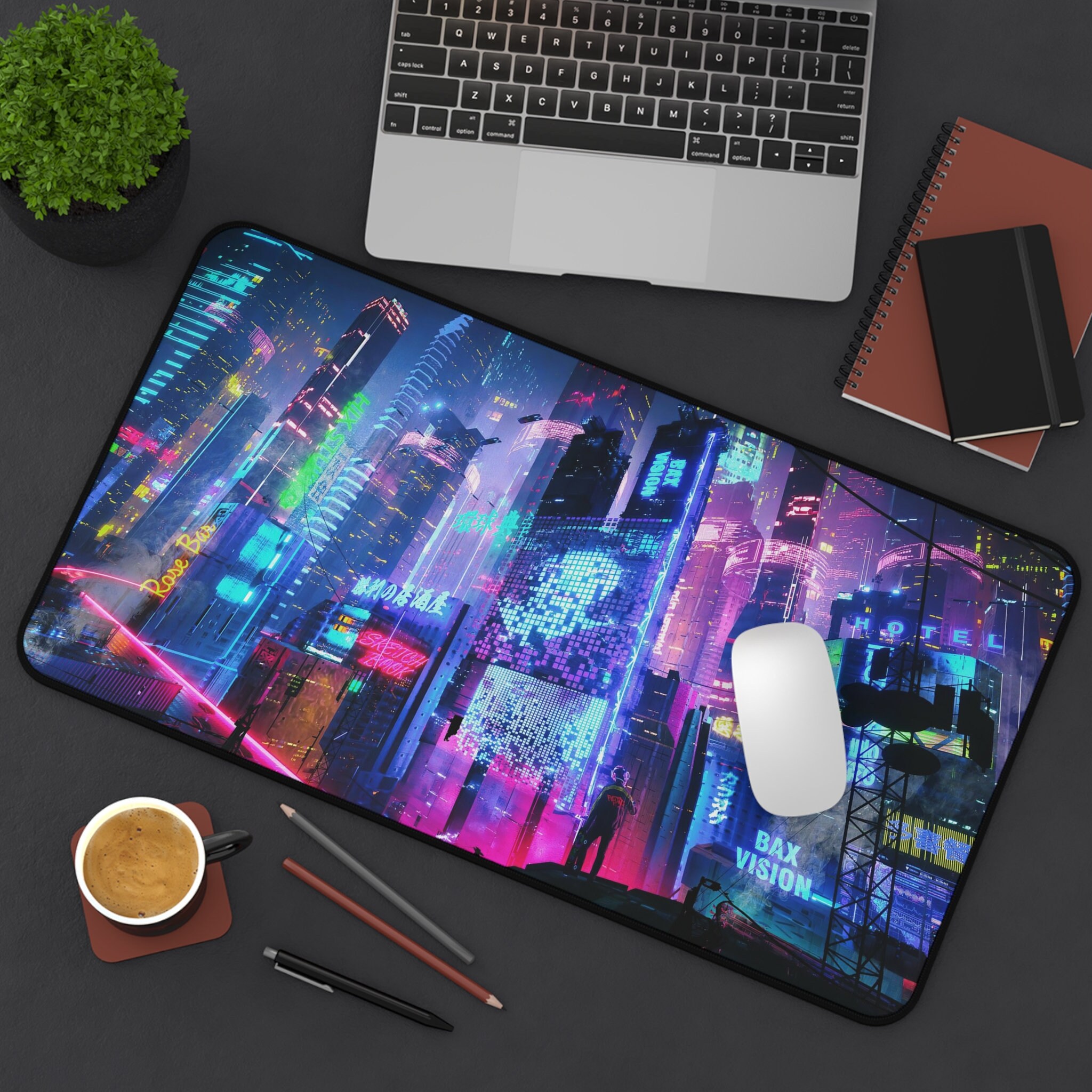 Desk Mats Futuristic Neon City Print Large Gaming Desk Mat - Etsy