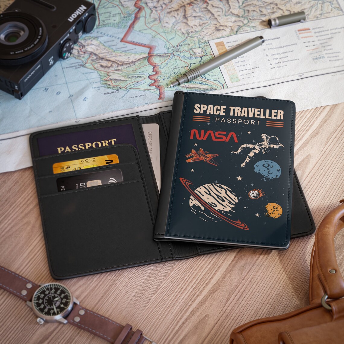 Space Traveler Passport Cover: NASA Print, RFID Blocking Faux Leather ...
