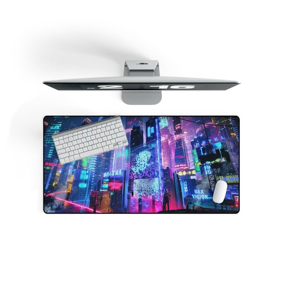 Desk Mats Futuristic Neon City Print | Etsy