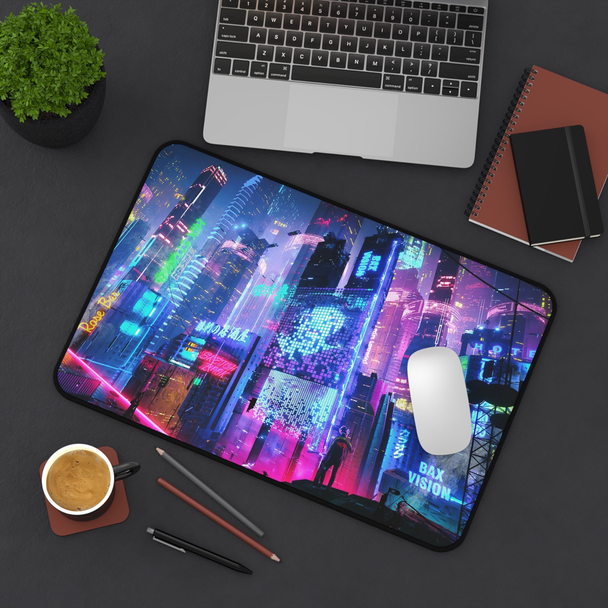 Desk Mats Futuristic Neon City Print Large Gaming Desk Mat - Etsy