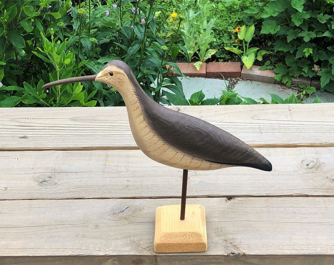Carved Wood Shorebird on Wood, SIGNED Carved Shore Bird on Wood ...