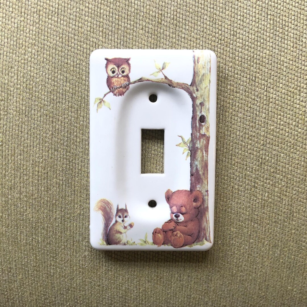 Vintage White Ceramic Owl, Bear and Squirrel Switch Plate Cover, Single ...