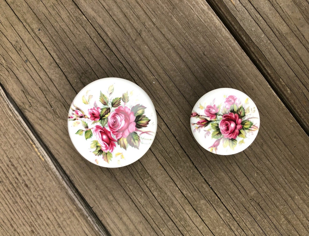 Vintage Ceramic Porcelain Floral Drawer Knobs 2 SIZES AVAILABLE, Flower Dresser Knobs, Cabinet ...