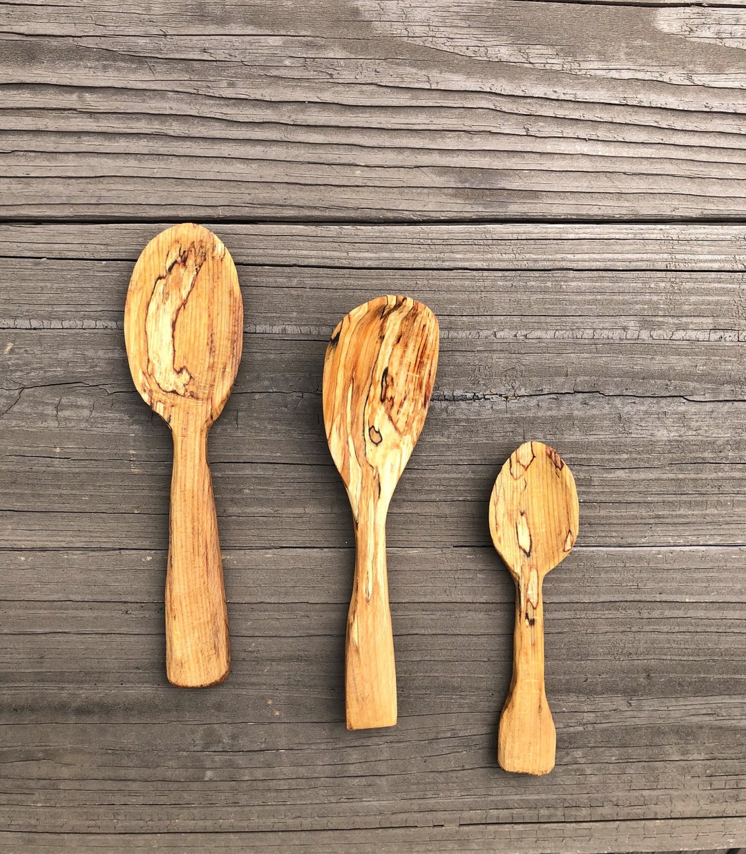 Handmade Wood Serving Spoons SET OF 3, Wooden Utensil, Spalted Beech ...