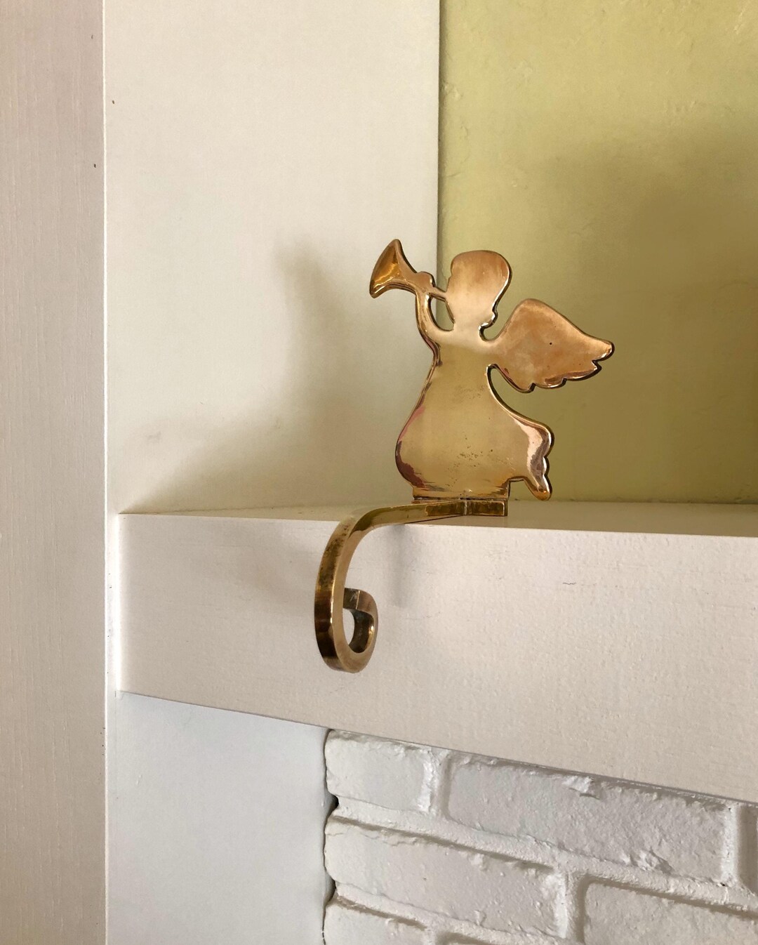Vintage Brass Angel Stocking Holder With Horn, Stocking Hanger, Vintage ...
