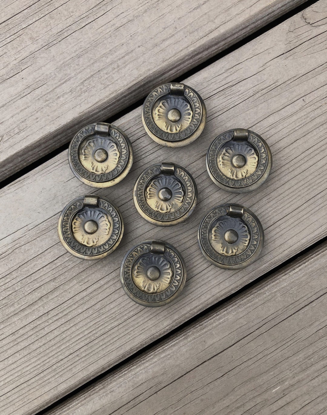 Vintage Brass Color Ring Pulls Victorian 2 AVAILABLE, Flower Drawer ...