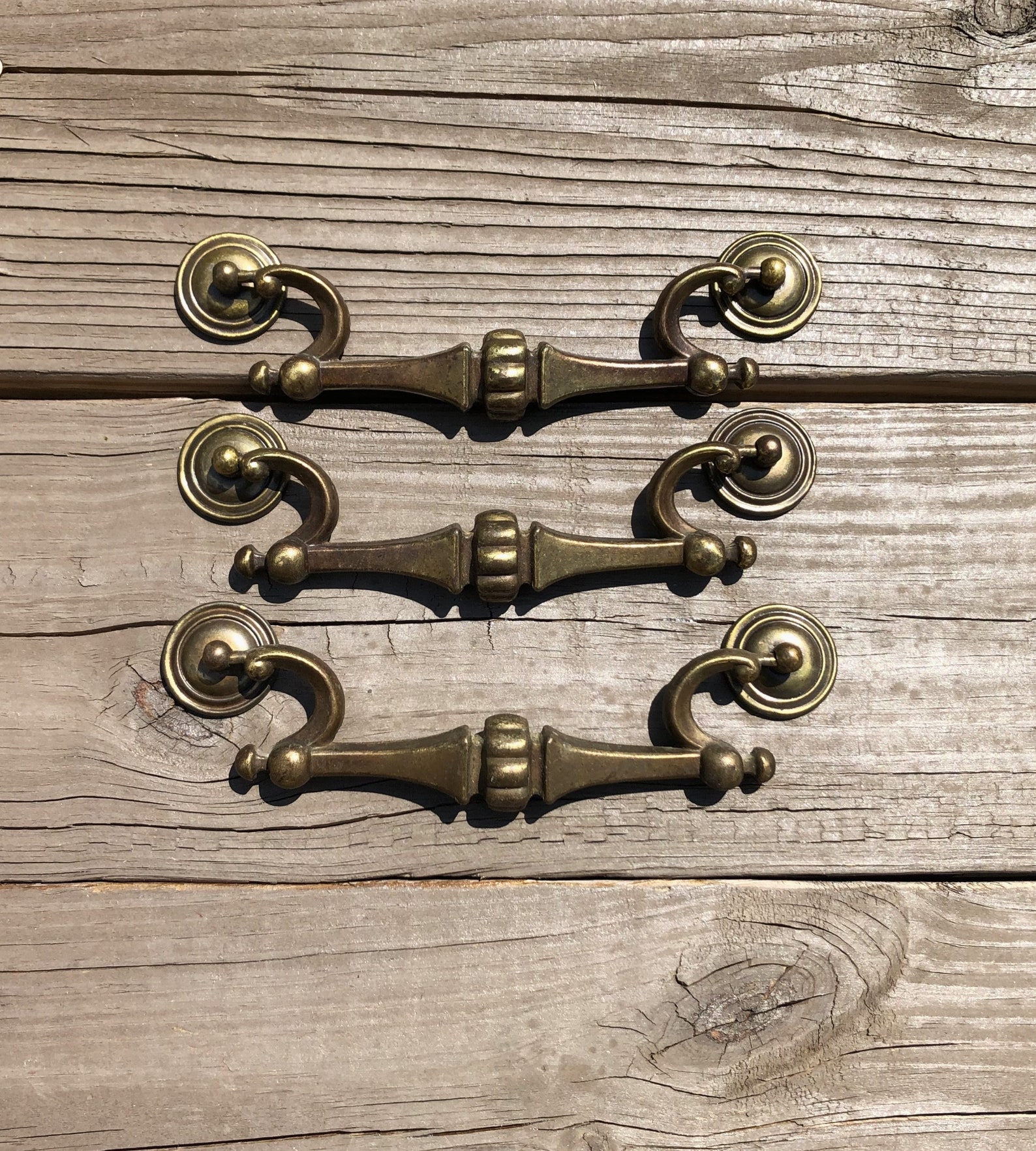 Vintage Brass Drawer Pulls Drop Bail Rosettes 3 AVAILABLE - Etsy