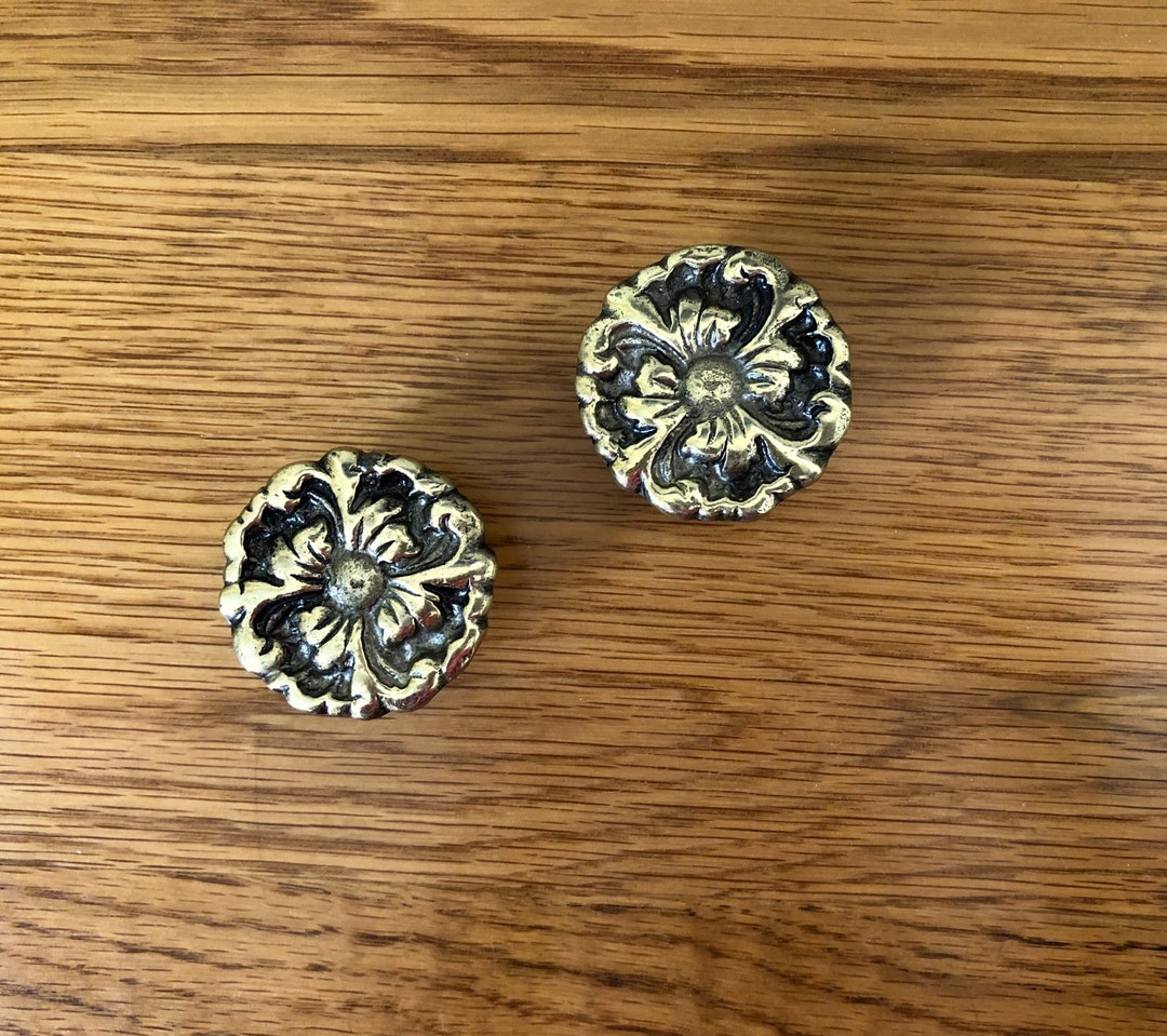 Vintage Brass Flower Drawer Knobs French Provincial 2 AVAILABLE, Large Round Drawer Pulls ...