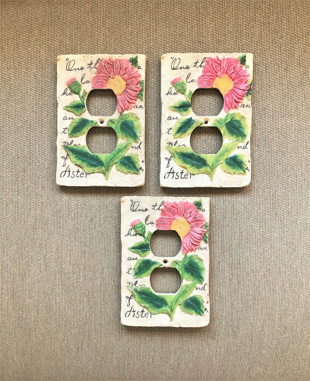 Vintage Electrical Outlet Cover Flowers Pink Aster, 3 AVAILABLE, Floral ...
