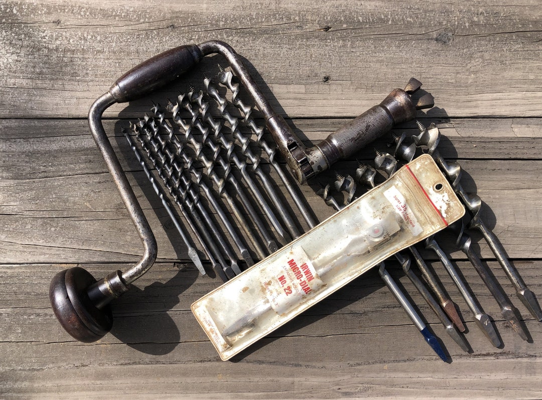 PS & W Brace No 1001 12 INCH Sweep With 16 Auger Bits and Irwin Micro ...