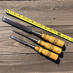 Vintage Bevel Edge Chisels LOT OF 3, PEXTO 1/4", Stanley 1/2", Union 1 ...