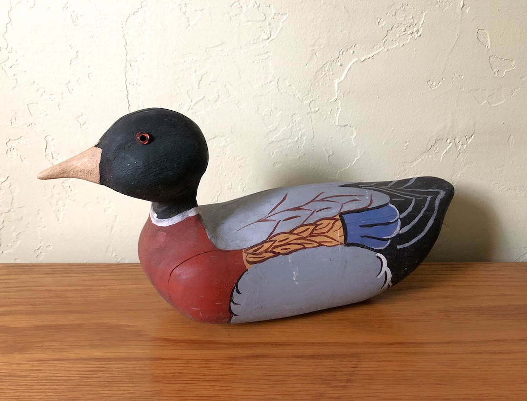 Carved Wood Duck Decoy Mallard, Rustic Duck Decoy, Vintage Decoy, Cabin ...