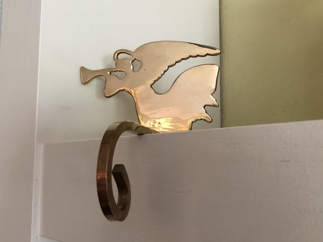 Vintage Brass Angel Stocking Holder With Trumpet, Stocking Hanger ...