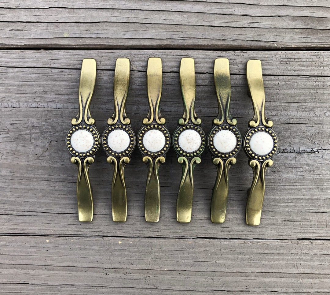 Vintage Brass Ceramic Drawer Pulls SETS OF 2, Shabby Chic Dresser Pulls ...