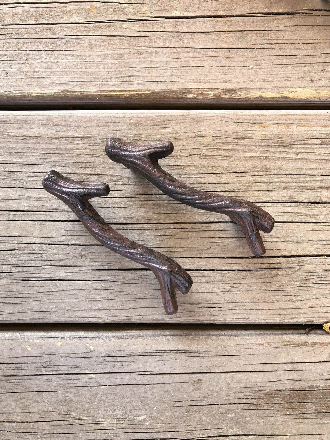 Vintage Twig Branch Drawer Pulls Rust Black Finish SETS OF 2, Rustic ...