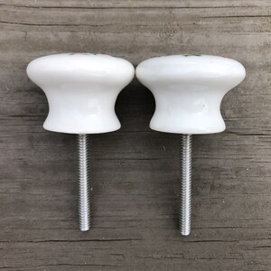 Vintage White Ceramic Floral Drawer Knobs Set of 2, Flower Dresser Knobs, Shabby Chic, Cabinet ...