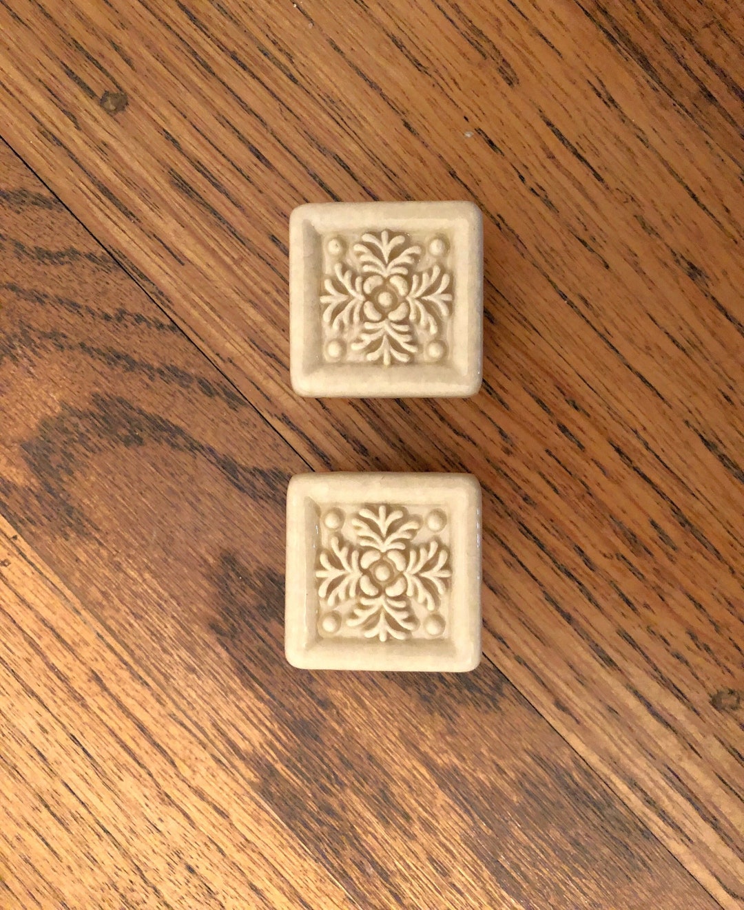 Ceramic Drawer Knobs Square Almond Color, Flower Dresser Knobs, Cabinet ...