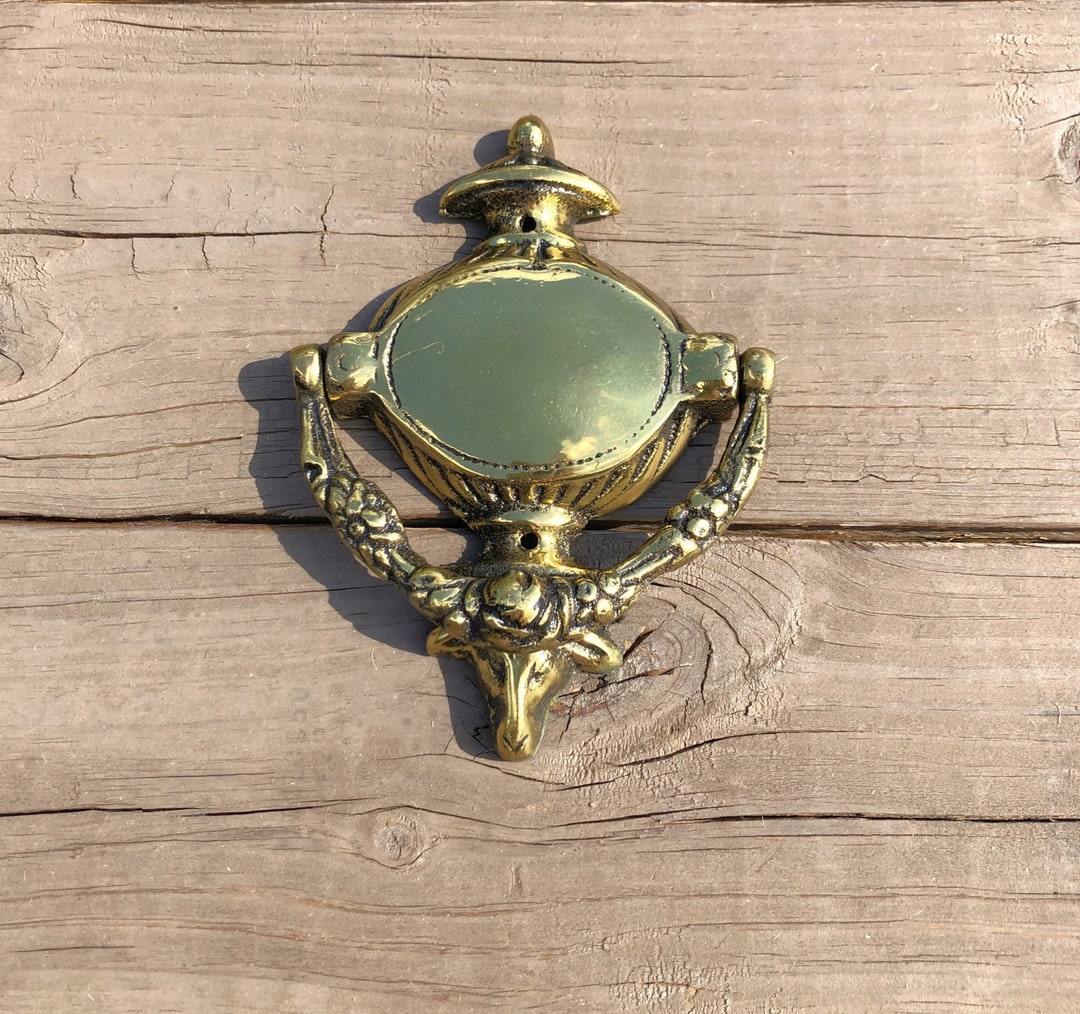 Vintage Brass Door Knocker Goat Ram Sheep's Head Floral, Victorian ...