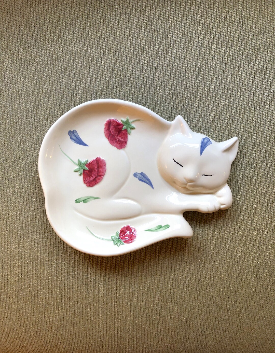 Vintage Lenox Poppies on Blue Cat Spoon Rest Holder, Lenox Barnyard ...
