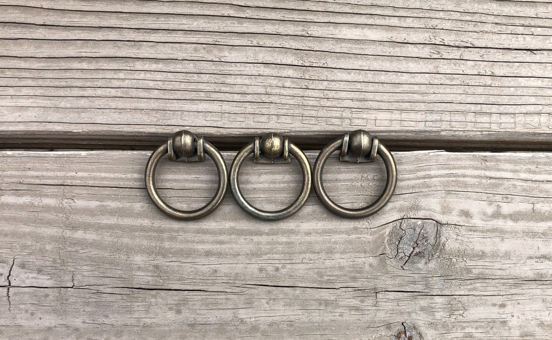 Antique Brass Color Ring Pulls SETS OF 3, Drawer Pulls, Dresser Pulls ...