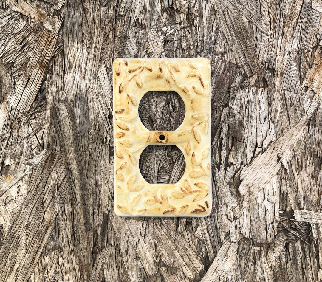 Vintage Ceramic Electrical Outlet Cover, Raised Leaf Pattern, Shabby ...