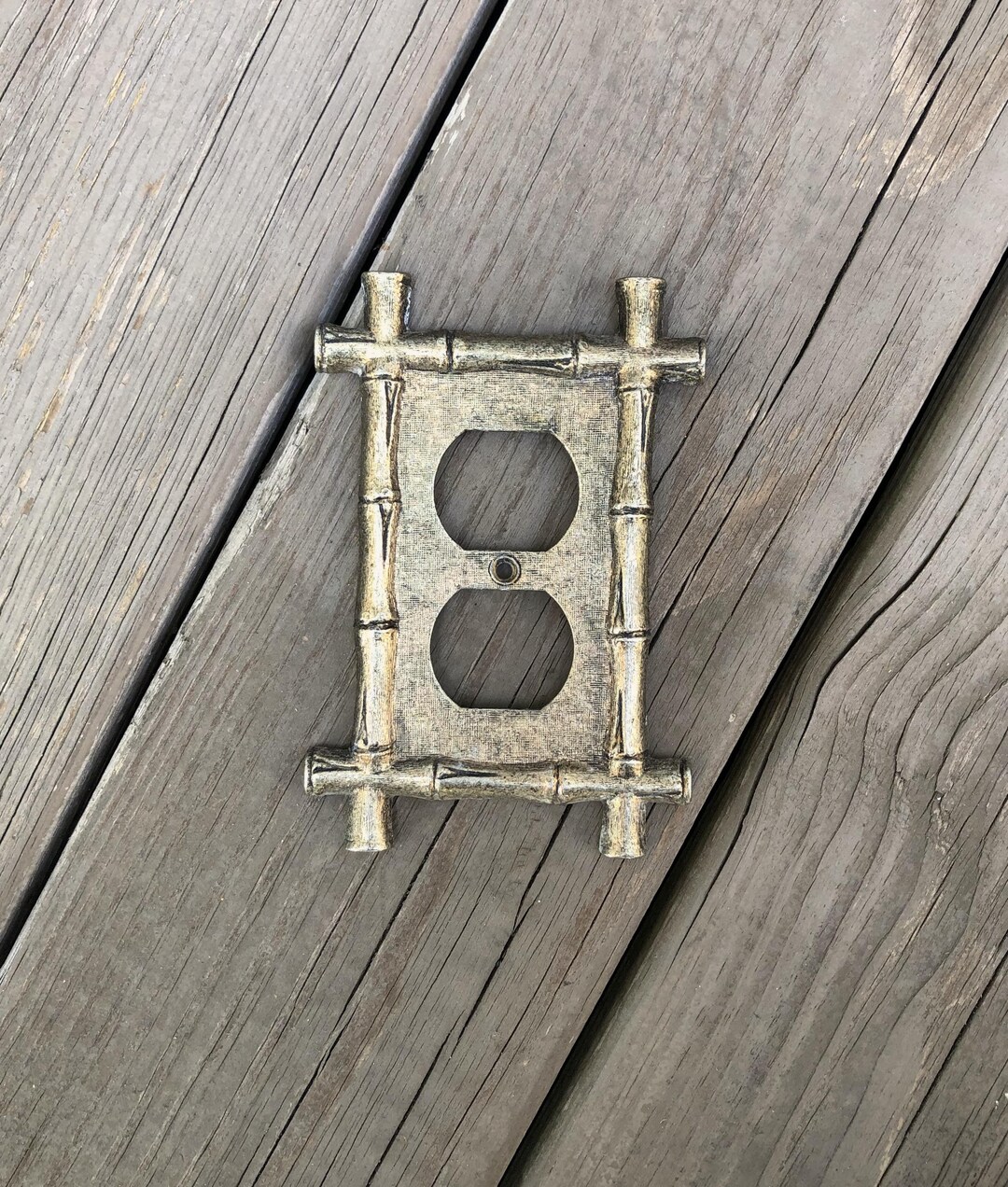 Vintage Brass Tone Outlet Cover Bamboo Style, Mid Century, Metal Outlet ...