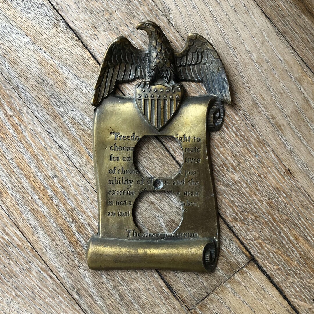Vintage Eagle Outlet Cover Antique Brass Finish, Mid Century American ...